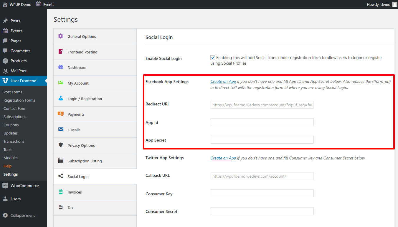 Configuring Facebook - weDevs