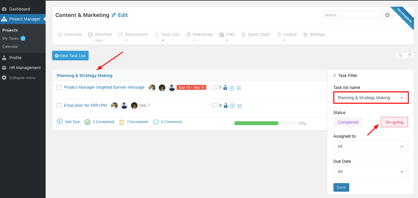 Task Filter - weDevs