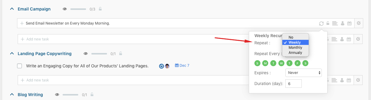Recurring Task - weDevs