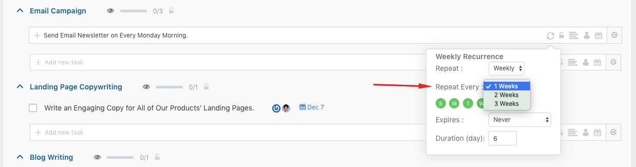 Recurring Task - weDevs